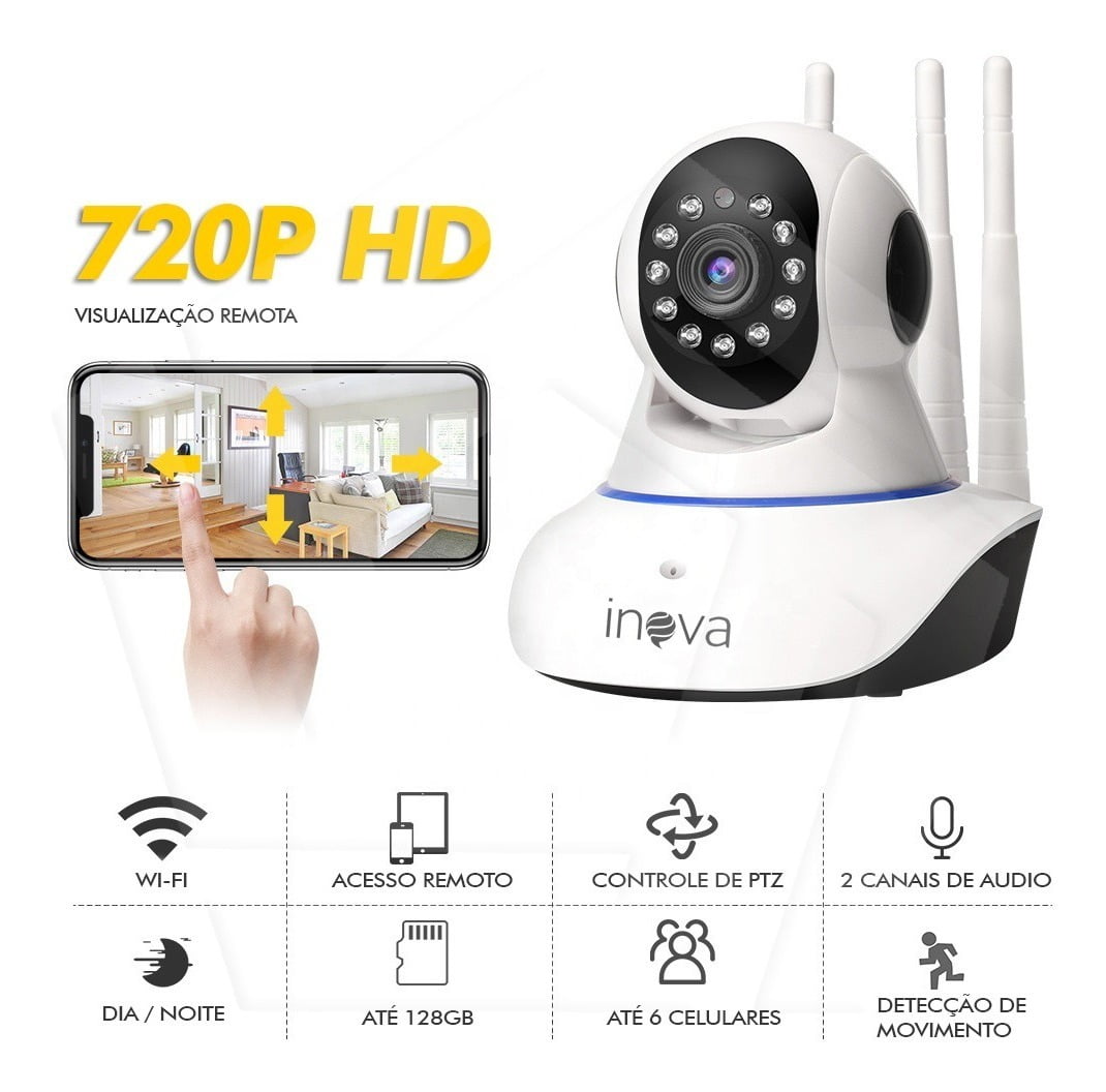 CAMERA ROBO INTELIGENTE IP WI-FI 3 ANTENAS INOVA CAM-5702 - Home Tech