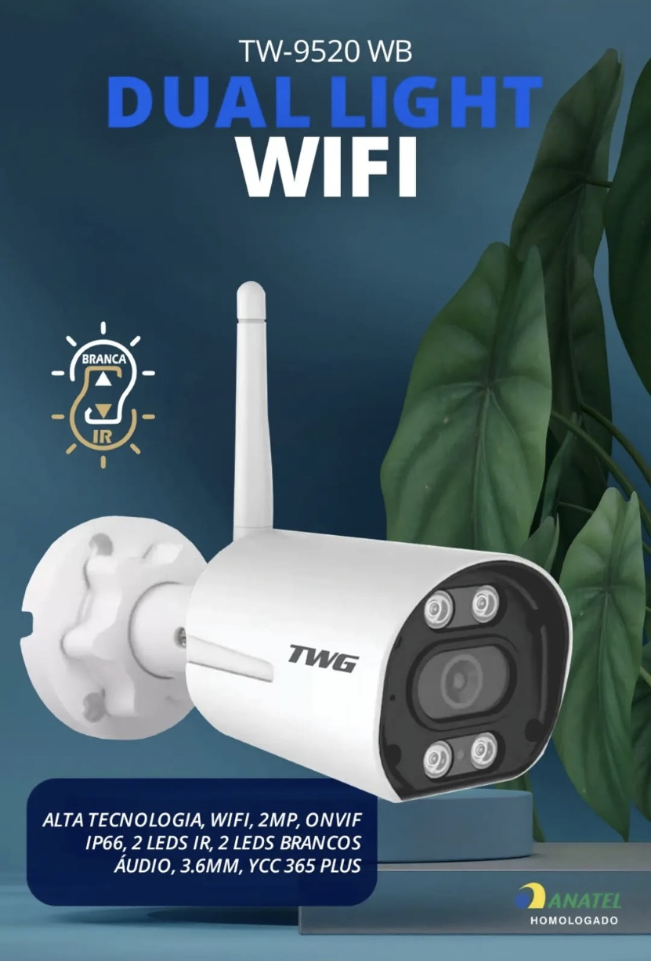 CÂMERA BULLET IP FULL HD 2MP 1080P WI-FI EXTERNA TW-9520 WB TWG - Home Tech