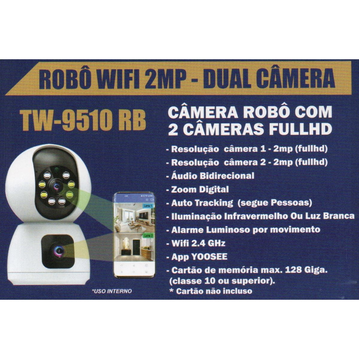 CÂMERA ROBÔ INTELIGENTE DUAS CÂMERASS WI-FI FULL HD ANATEL TWG TW-9510 ...