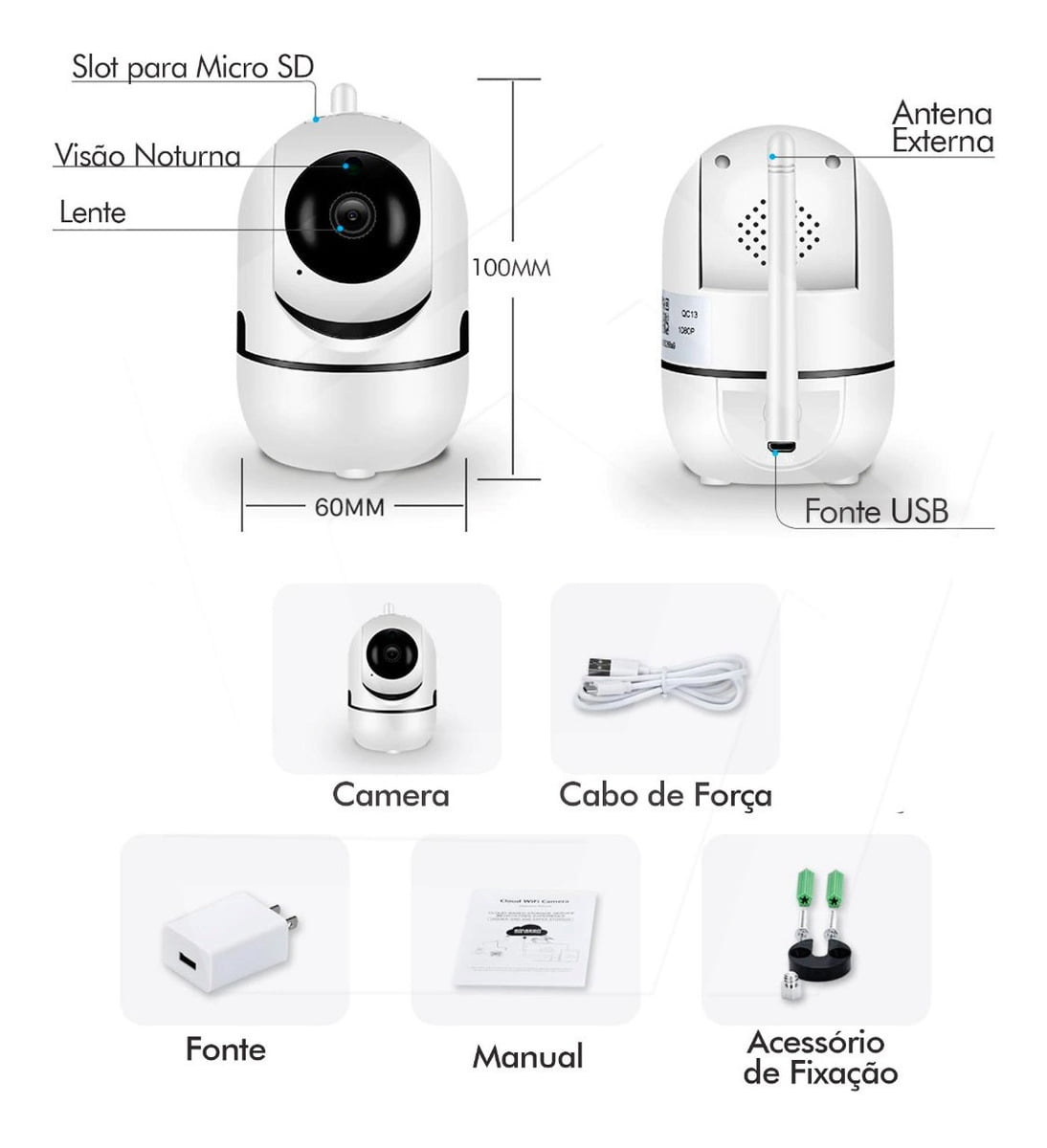 CÂMERA SEGURANÇA ROBÔ INTELIGENTEB WI-FI INOVA CAM-5703 - Home Tech