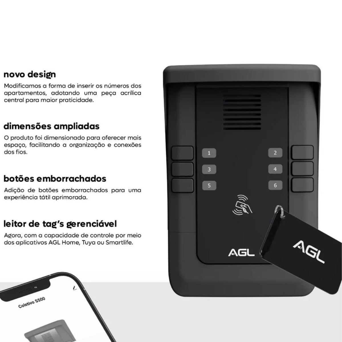 PORTEIRO ELETRÔNICO COLETIVO 6 PONTOS COM RFID S500 AGL - Home Tech